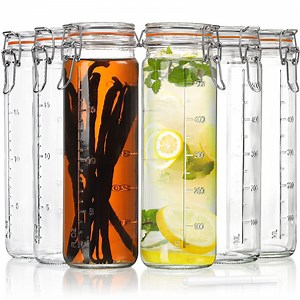 [Hot Item] Glass Jar Airtight Lids Juice Glass Bottles Measurement Marks Glass Food Storage Beans Spice Canister